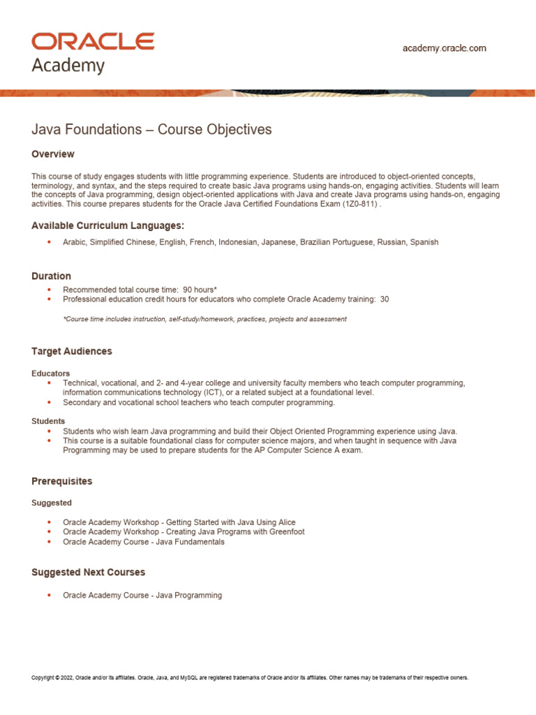 Java Foundations Course Overview | PDF | Constructor (Object Oriented ...