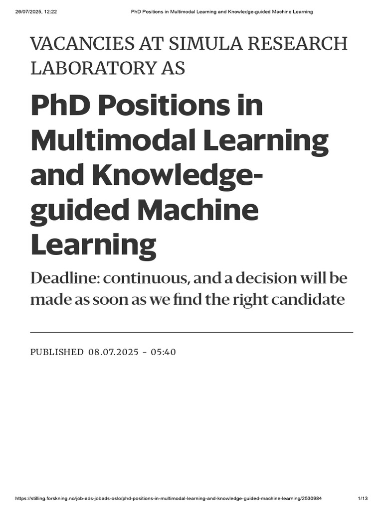 PhD Positions in Multimodal Learning | PDF | Machine Learning ...