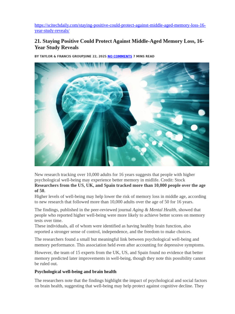 Staying Positive Could Protect Against Middle-Aged Memory Loss, 16-Year ...