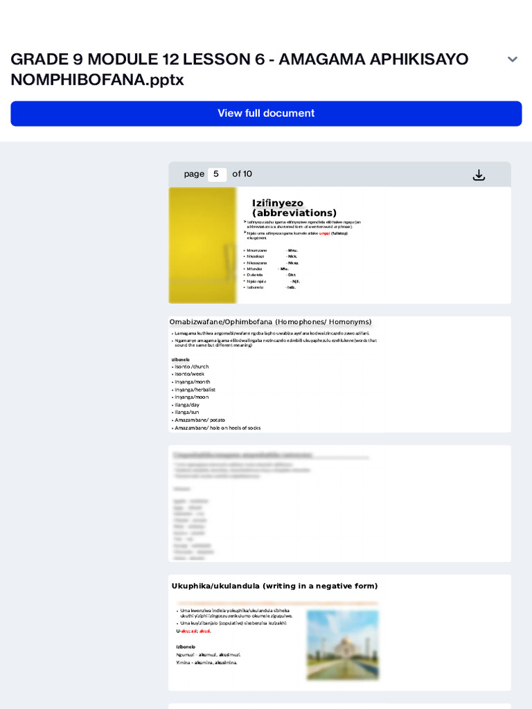 Grade 9 Module 12 Lesson 6 - Amagama Aphikisayo Nomphibofana | PDF