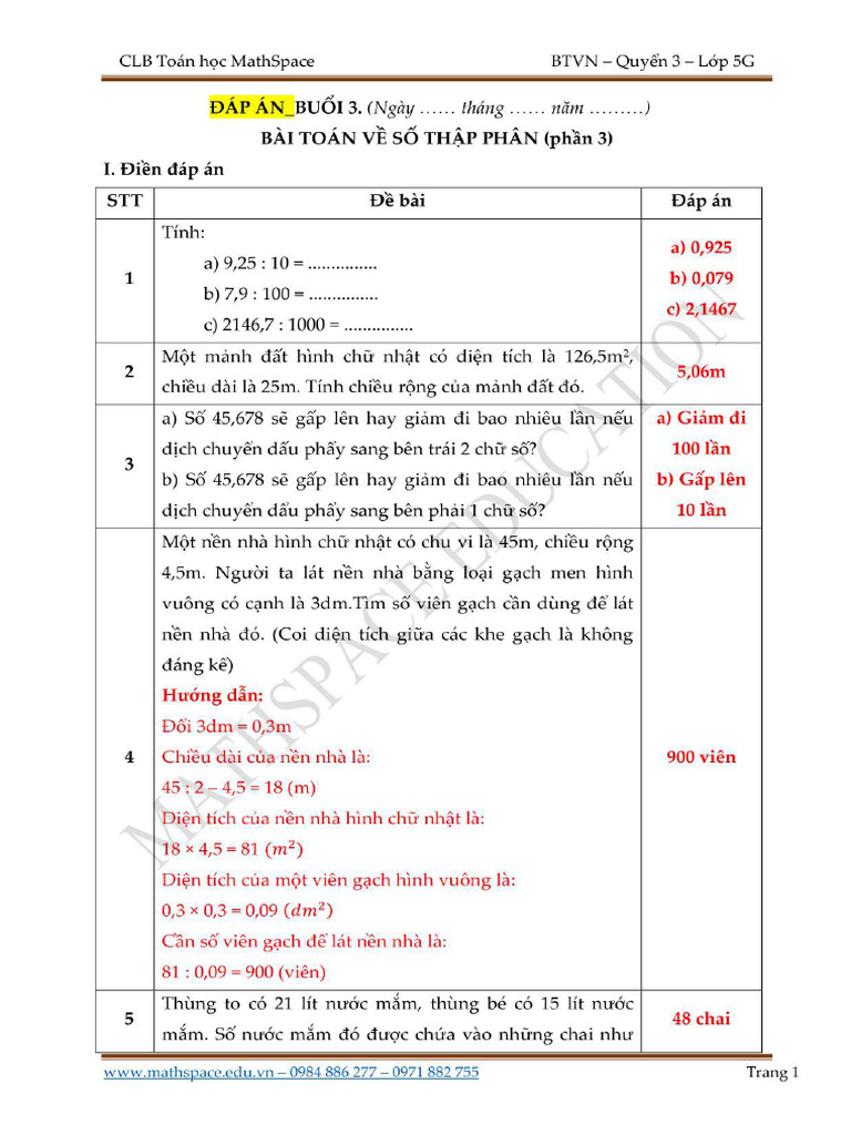 Lớp 5g Quyển 3 Btvn Buổi 3 Đáp Án | PDF