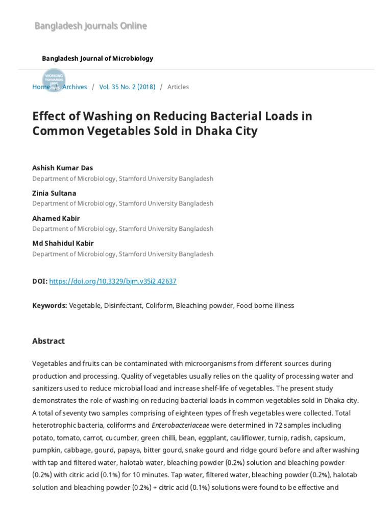 Reducing Bacterial Loads in Vegetables | PDF | Vegetables | Microbiology