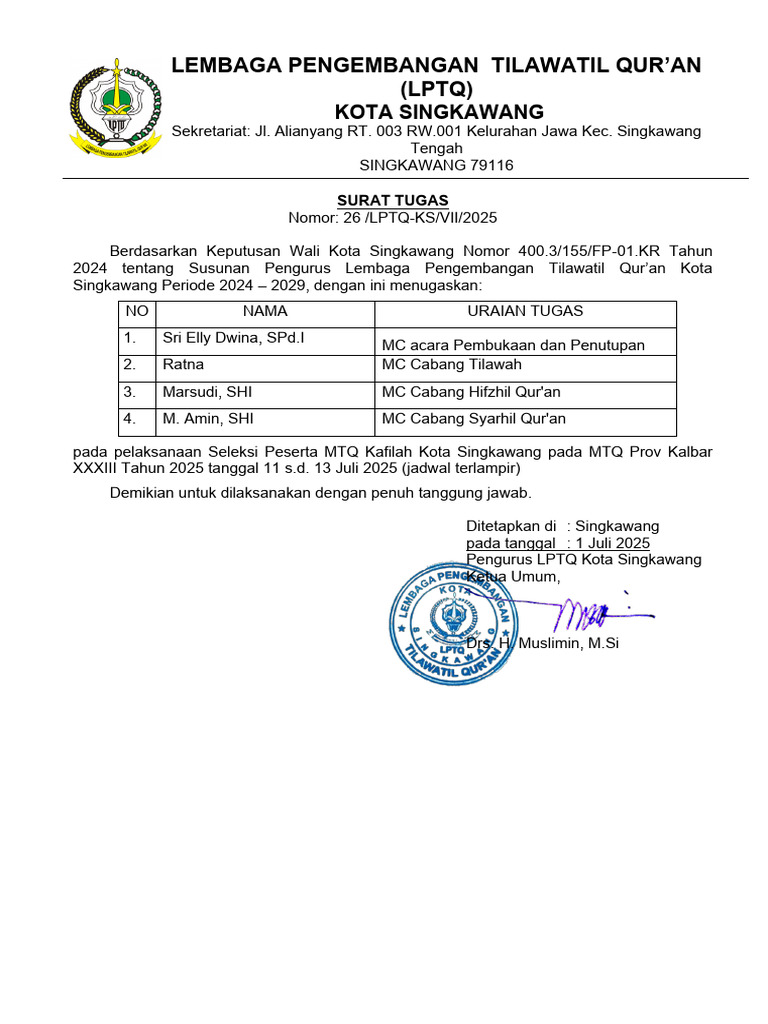 Surat Tugas MC | PDF