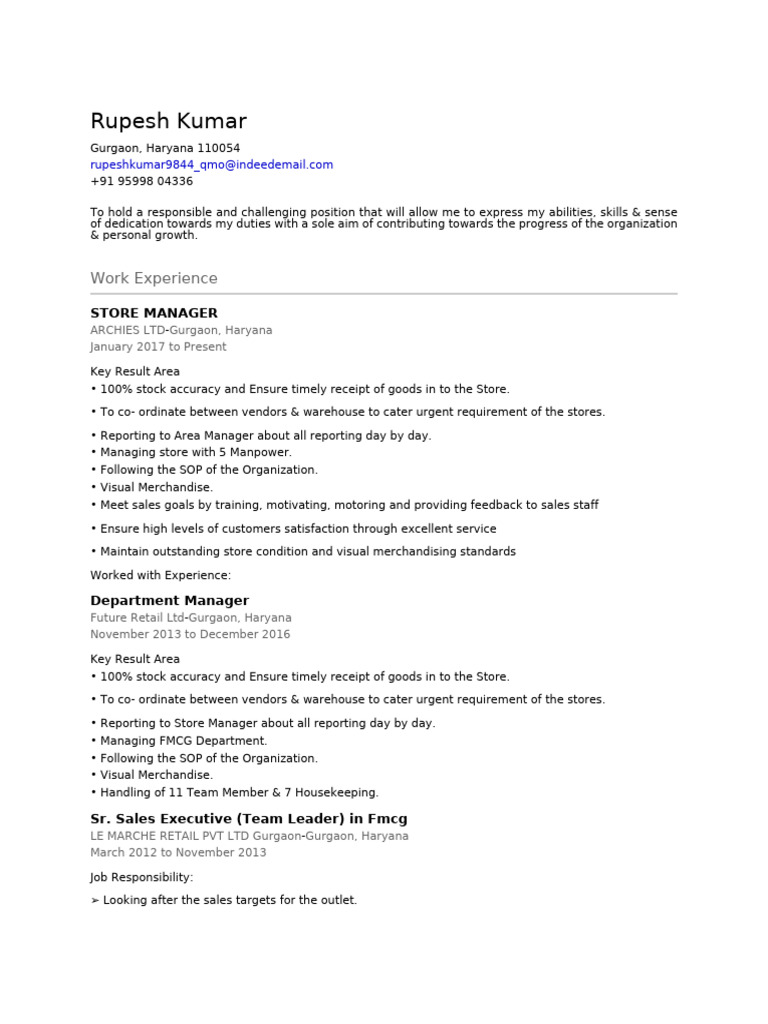 Resume Rupesh Kumar | PDF | Retail | Economies