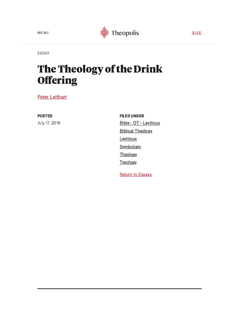 The Theology of The Drink Offering - Theopolis Institute | PDF | Book ...