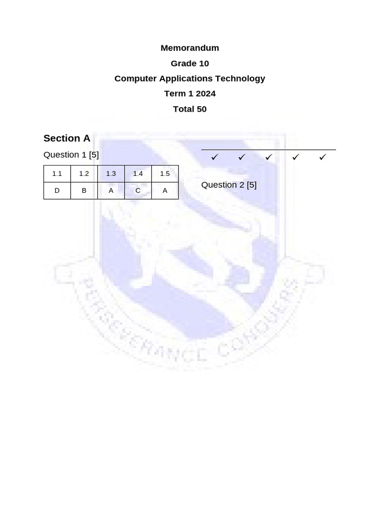 Grade 10 Theory T1 2024 Memo | PDF | Printer (Computing) | Operating System