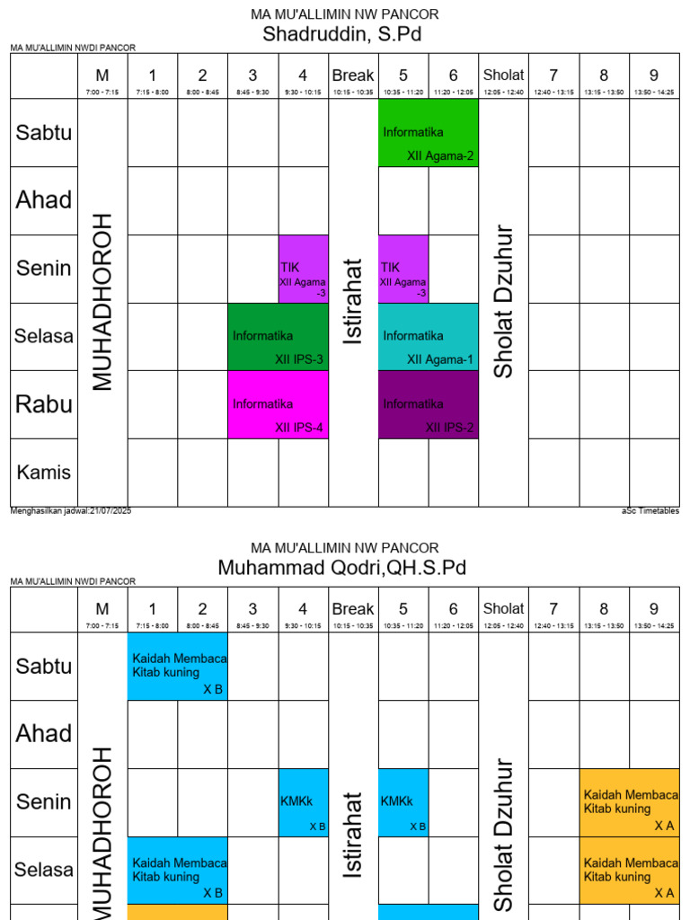 Jadwal Guru | PDF | Islamic Texts | Islam Related Literature