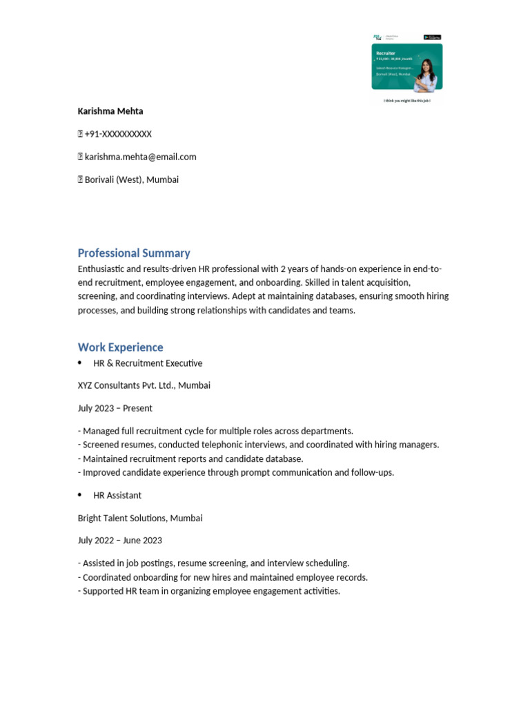 Karishma Mehta Professional CV | PDF