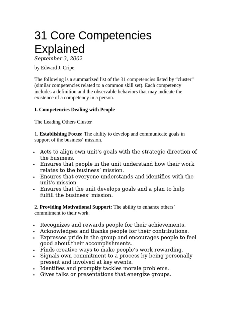 31 Core Competencies Explained | PDF | Goal | Communication