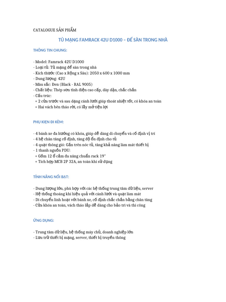 Catalogue Tu Mang Famrack 42U | PDF