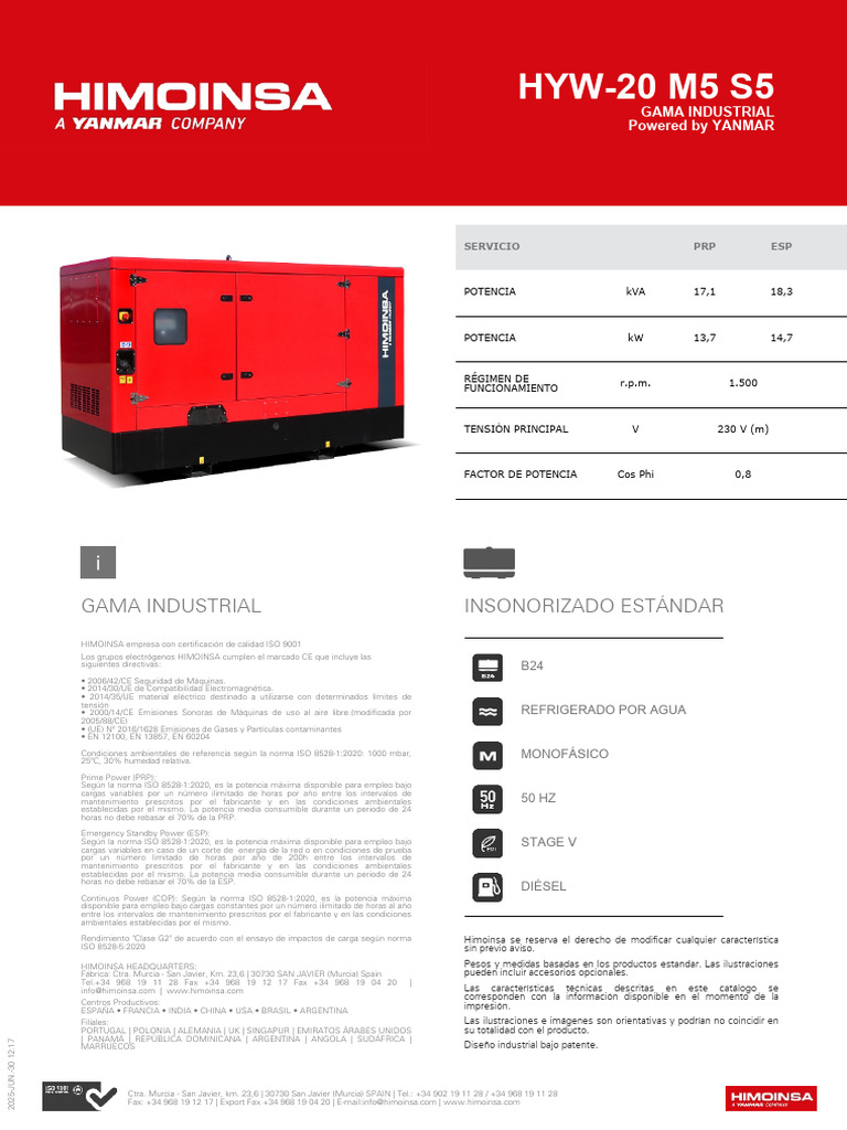 Grupos Electrógenos HIMOINSA HYW-20 M5 S5 | PDF | Energia electrica