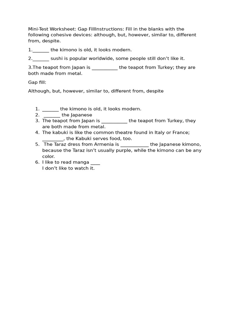 Practise Worksheet Mini Test | PDF