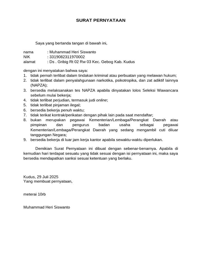 Surat Pernyataan TKDN Muhammad Heri | PDF