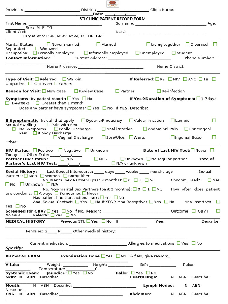 STI Patient Record Form | PDF | Sexually Transmitted Infection | Sexual ...