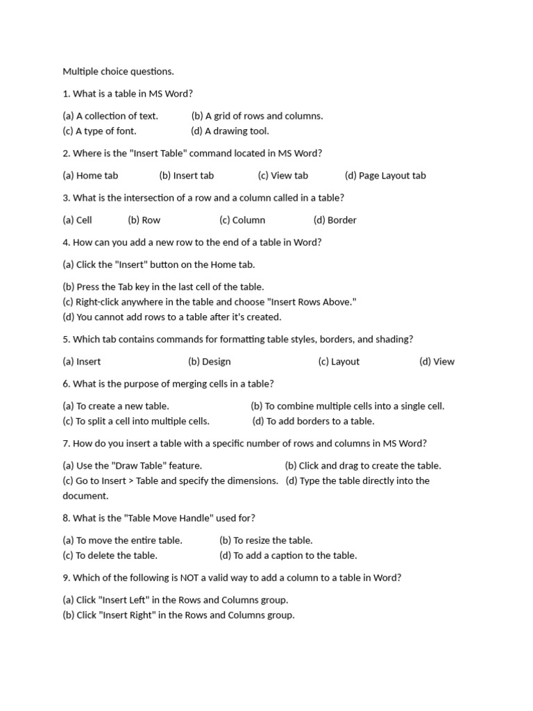 Multiple Choice Questions | PDF