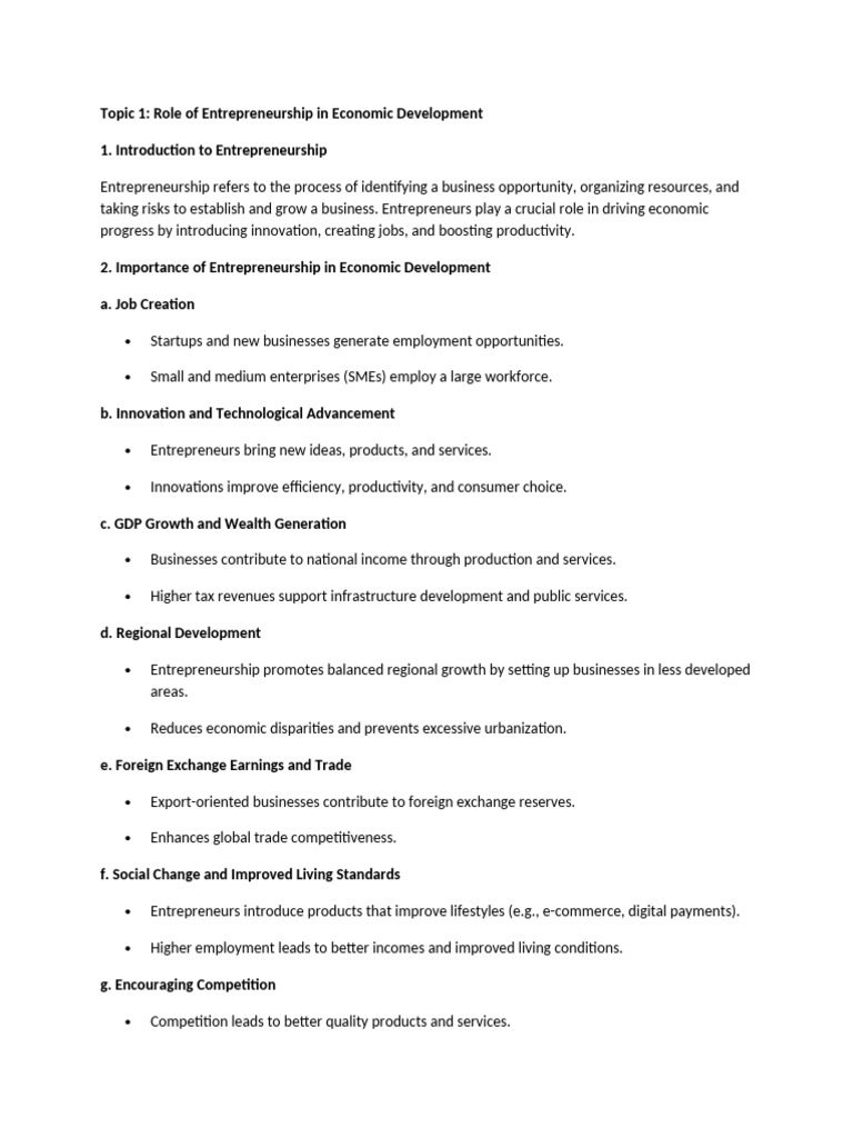 Role of Entrepreneurship in Economic Development | PDF ...