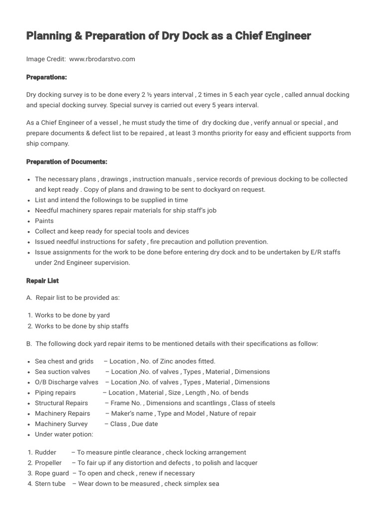 Dry Dock Planning for Chief Engineers | PDF | Ships
