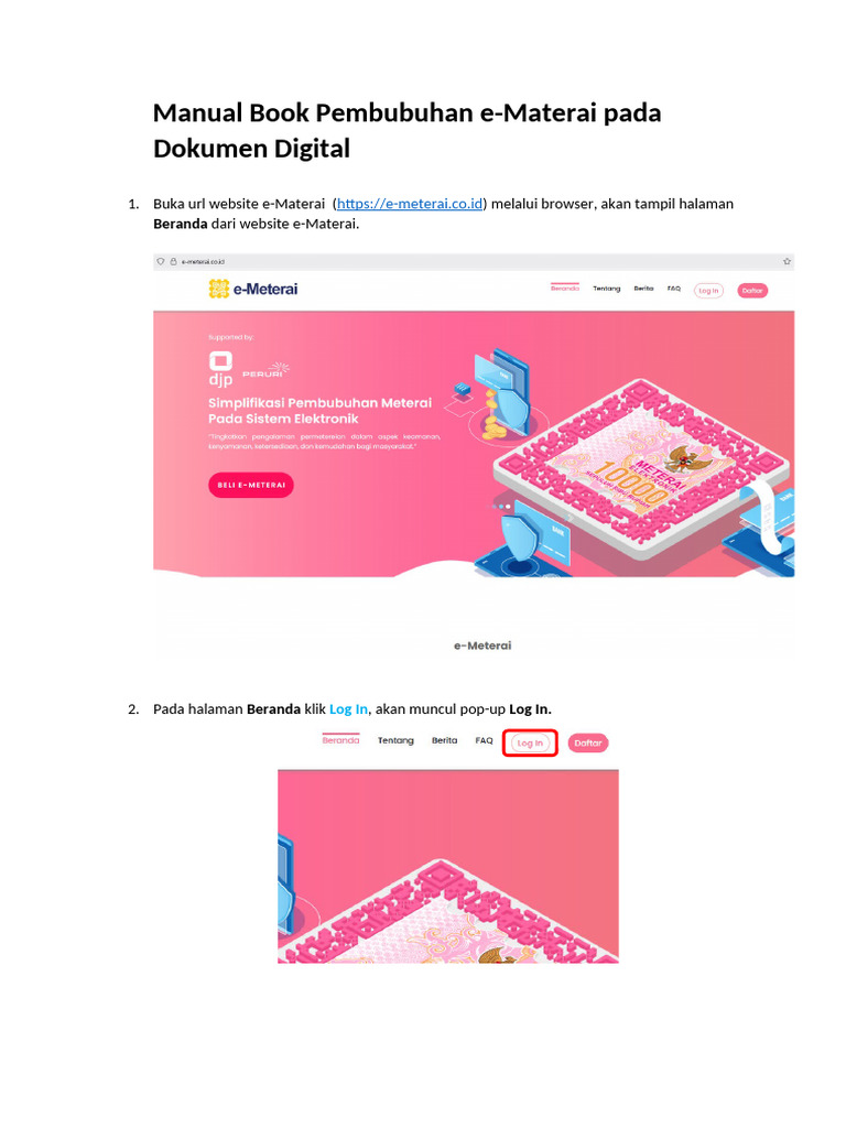 Manual Book Pembubuhan E-Materai Pada Dokumen Digital | PDF