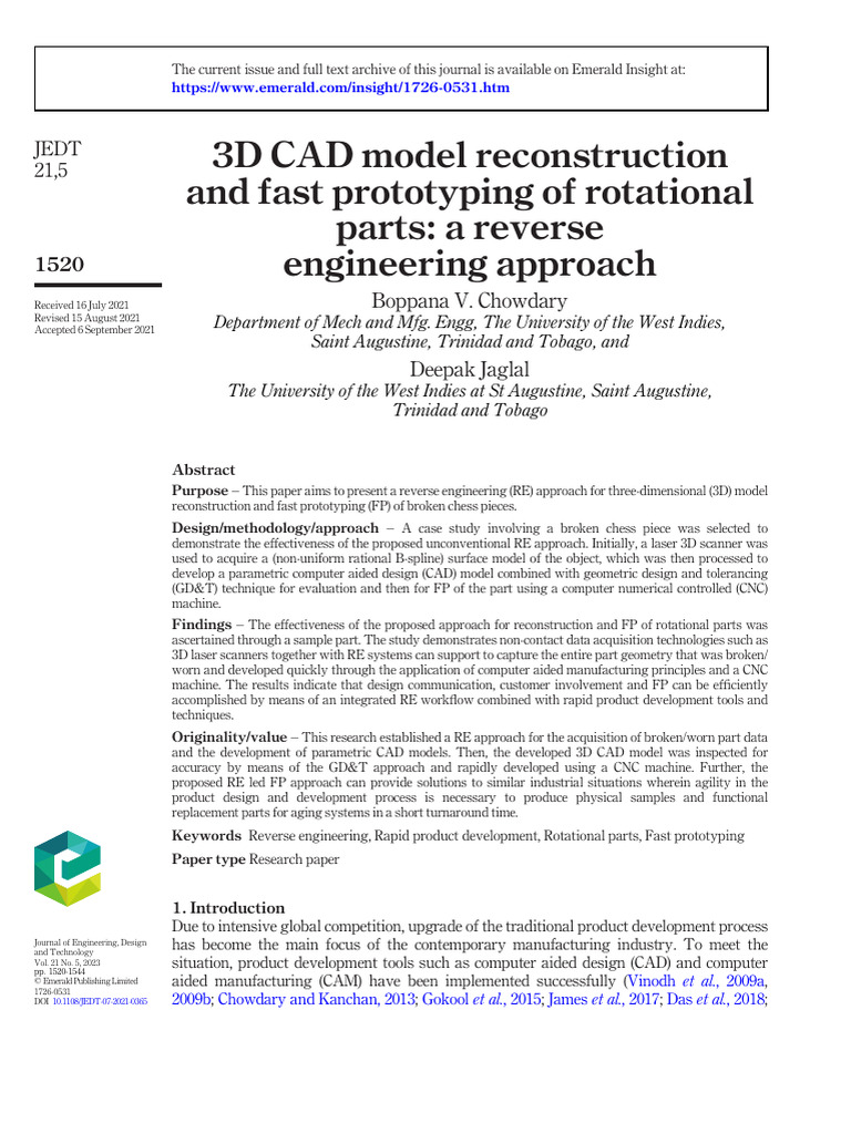 3D CAD Model Reconstruction and Fast Prototyping of Rotational Parts | PDF | Computer Aided ...