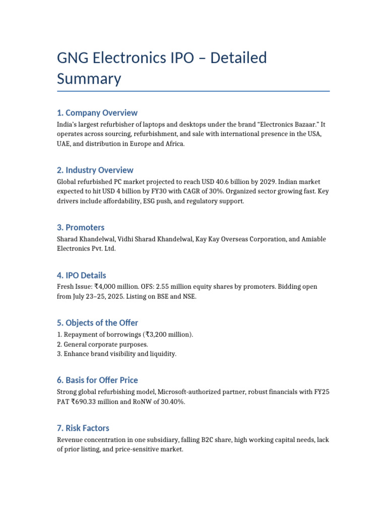 GNG Electronics IPO Overview and Details | PDF