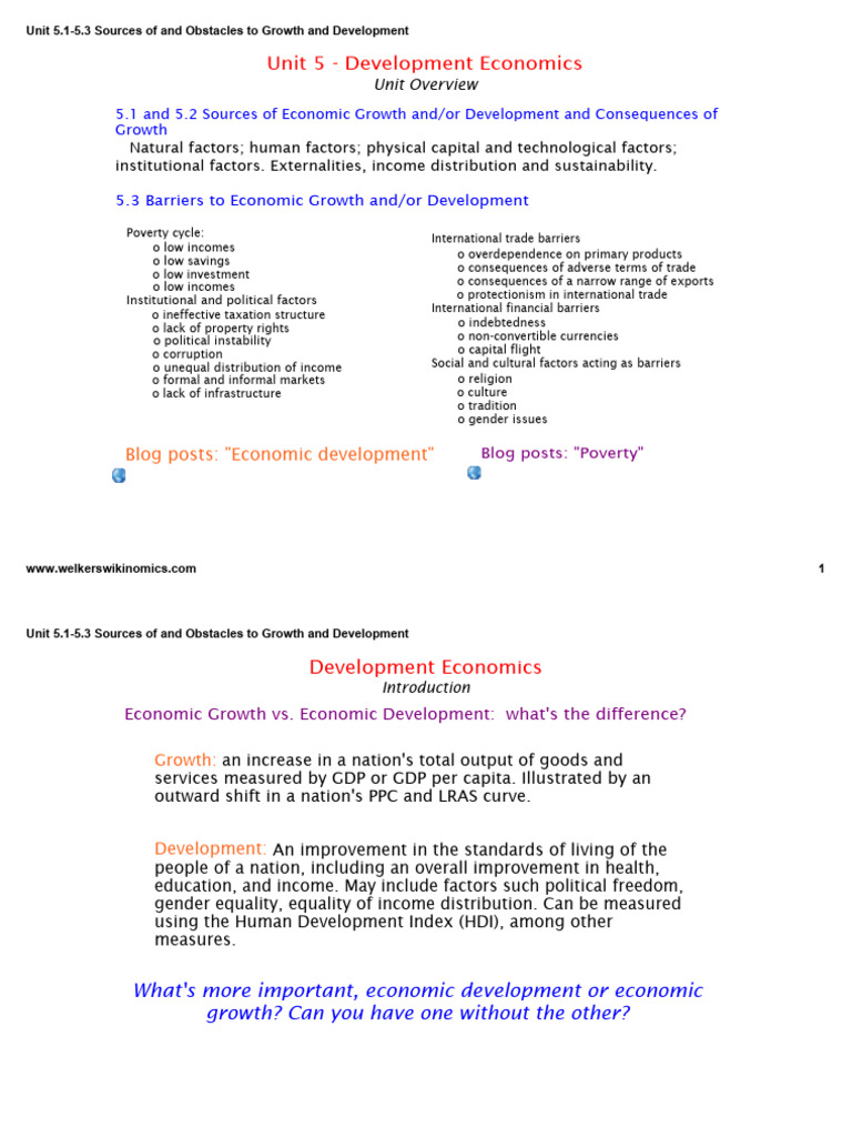 Unit 5.1 2 Development Economics 1ee1q05 | PDF | Economic Growth ...