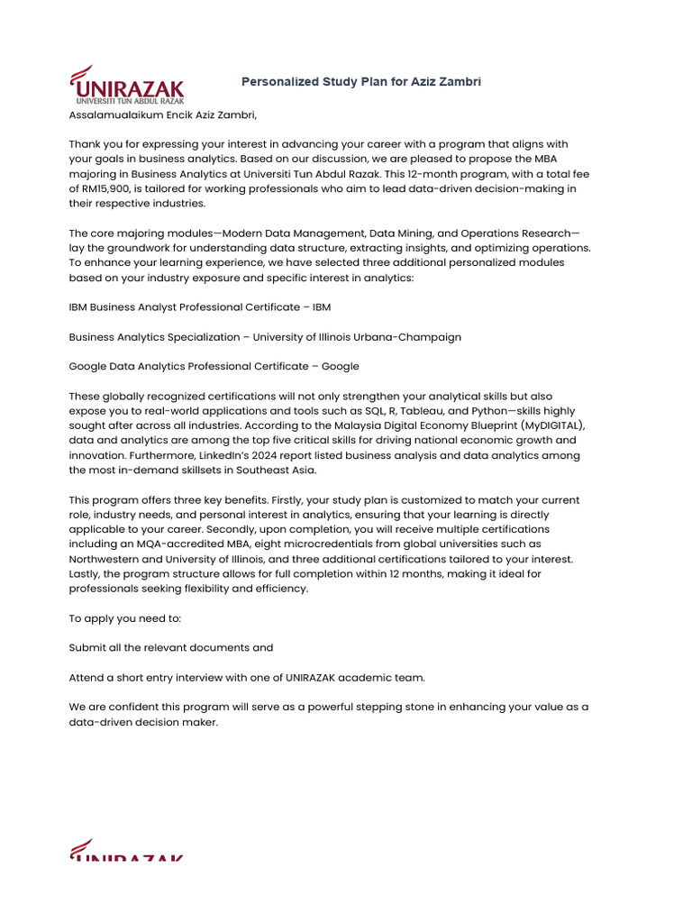 MBA Study Plan for Business Analytics | PDF | Analytics | Business