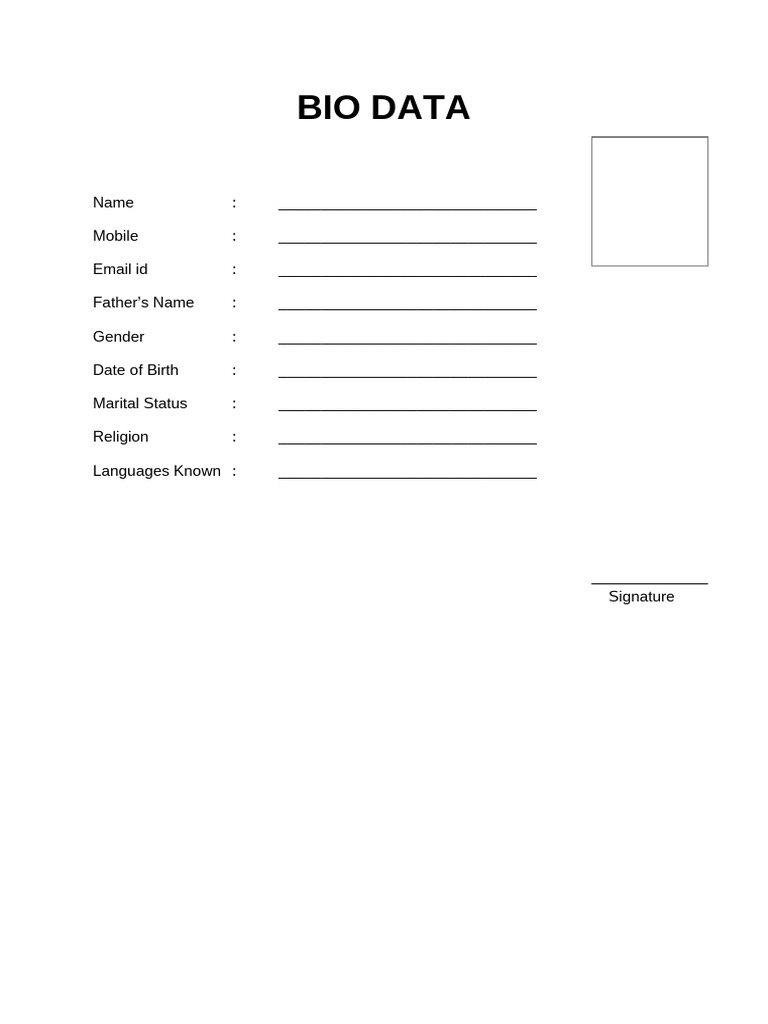 Bio Data Form Template | PDF