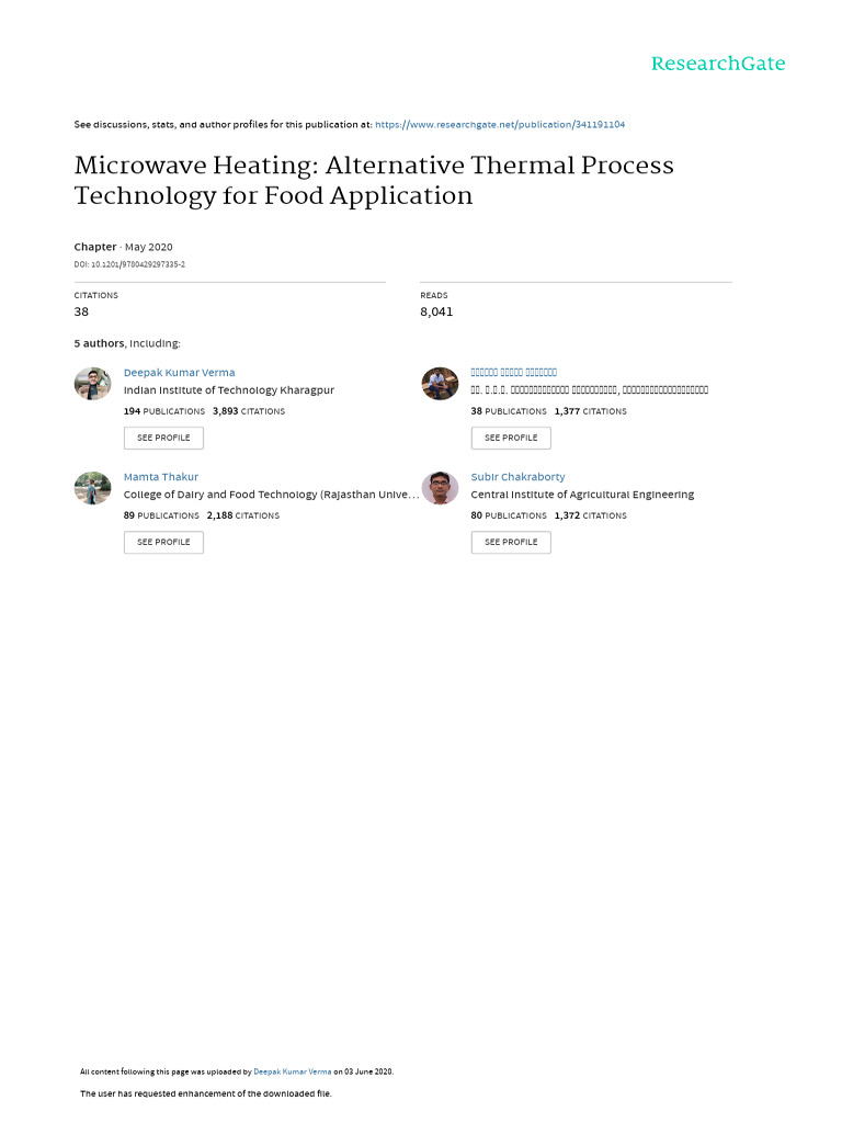 Microwave Heating Alternative Thermal Process Technology For Food Application | PDF | Dielectric ...