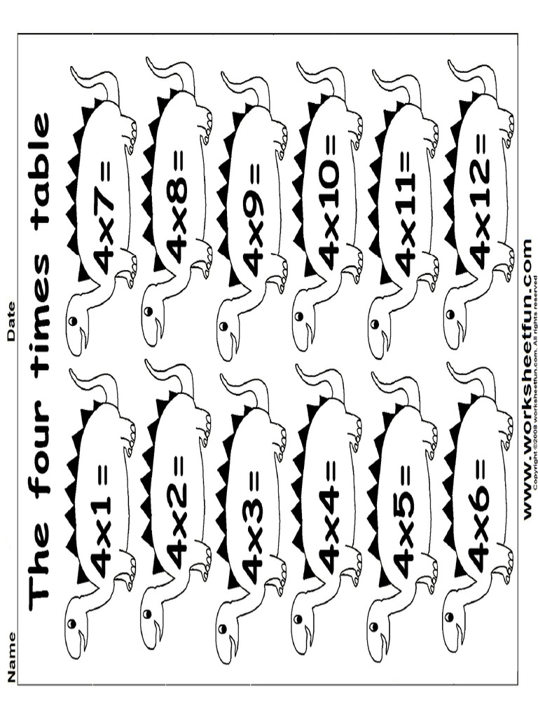 Multiply by 4 DINOSAUR | PDF