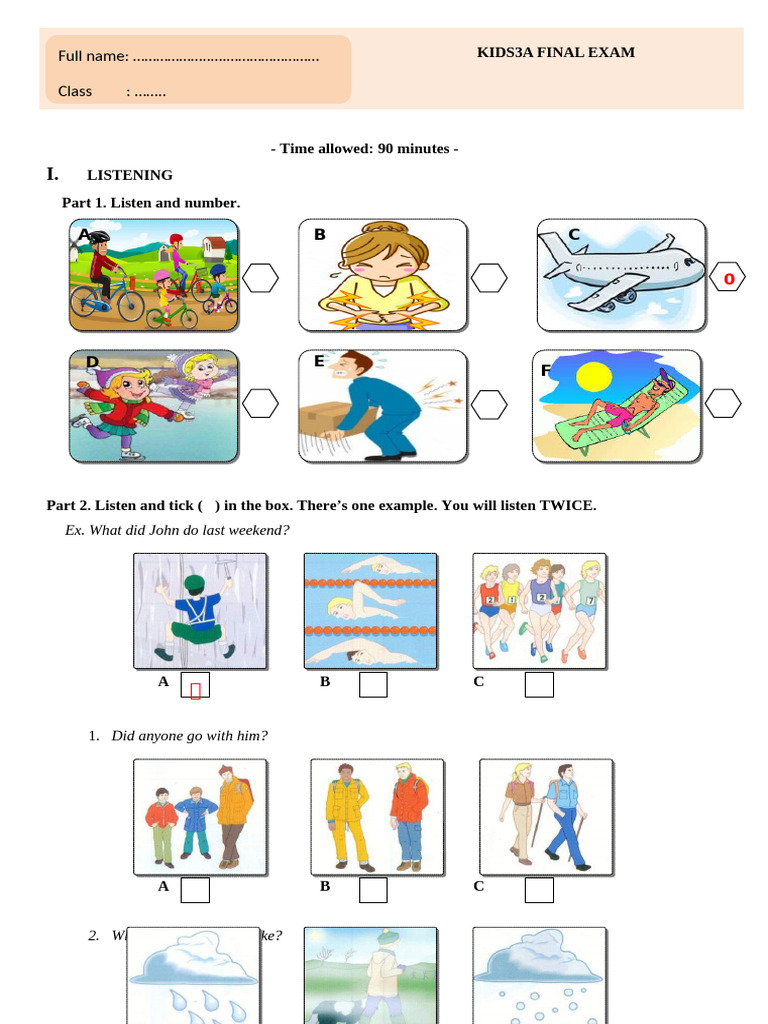 Kids Final Exam Listening & Grammar Test | PDF