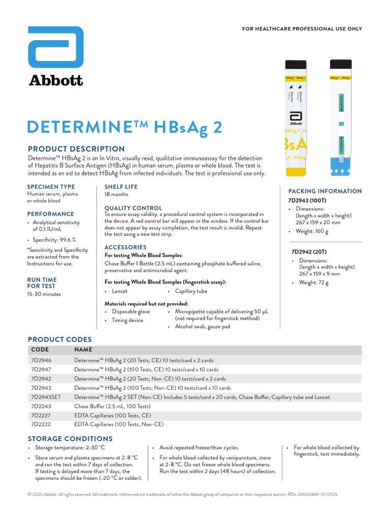 Determine HBsAg 2 Test Overview | PDF | Blood Plasma | Assay
