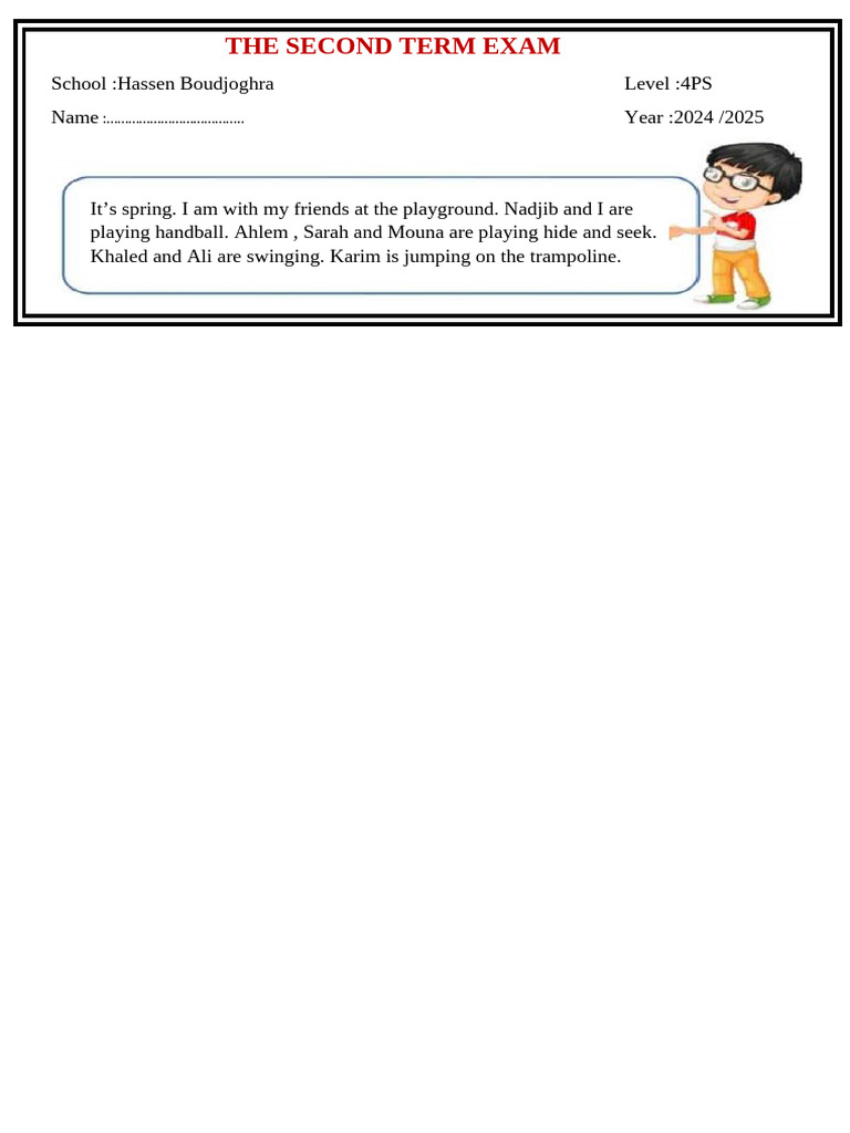 The Second Term English Exam 4ps 2024. | PDF