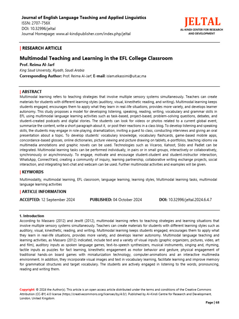 Multimodal Teaching and Learning in The EFL Colleg 2024 Benefits | PDF ...