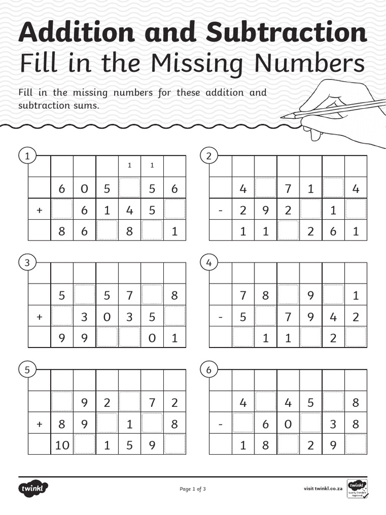Za M 1690573362 Addition and Subtraction Fill in The Missing Numbers ...