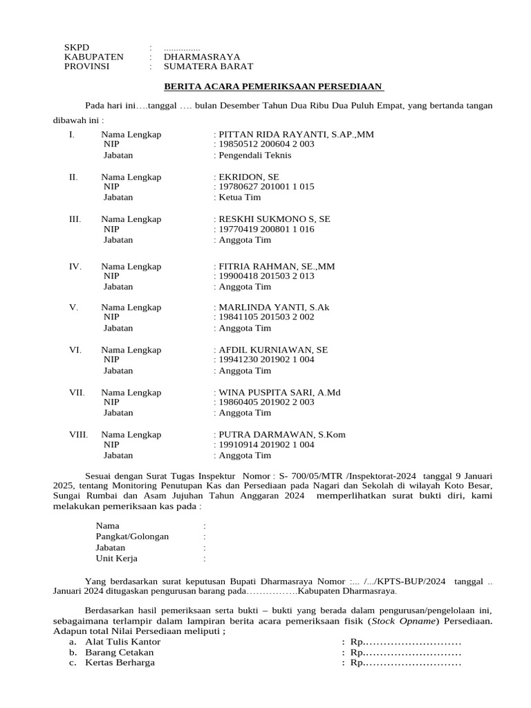 Berita Acara Pemeriksaan Persediaan 2024 | PDF