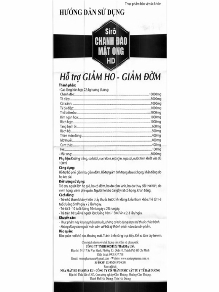 To HDSD San Pham Siro Chanh Dao Mat Ong HD 100ml | PDF