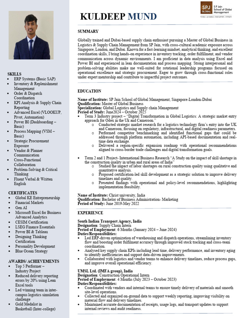 Kuldeep Mund Resume Updated 2 | PDF | Supply Chain | Logistics