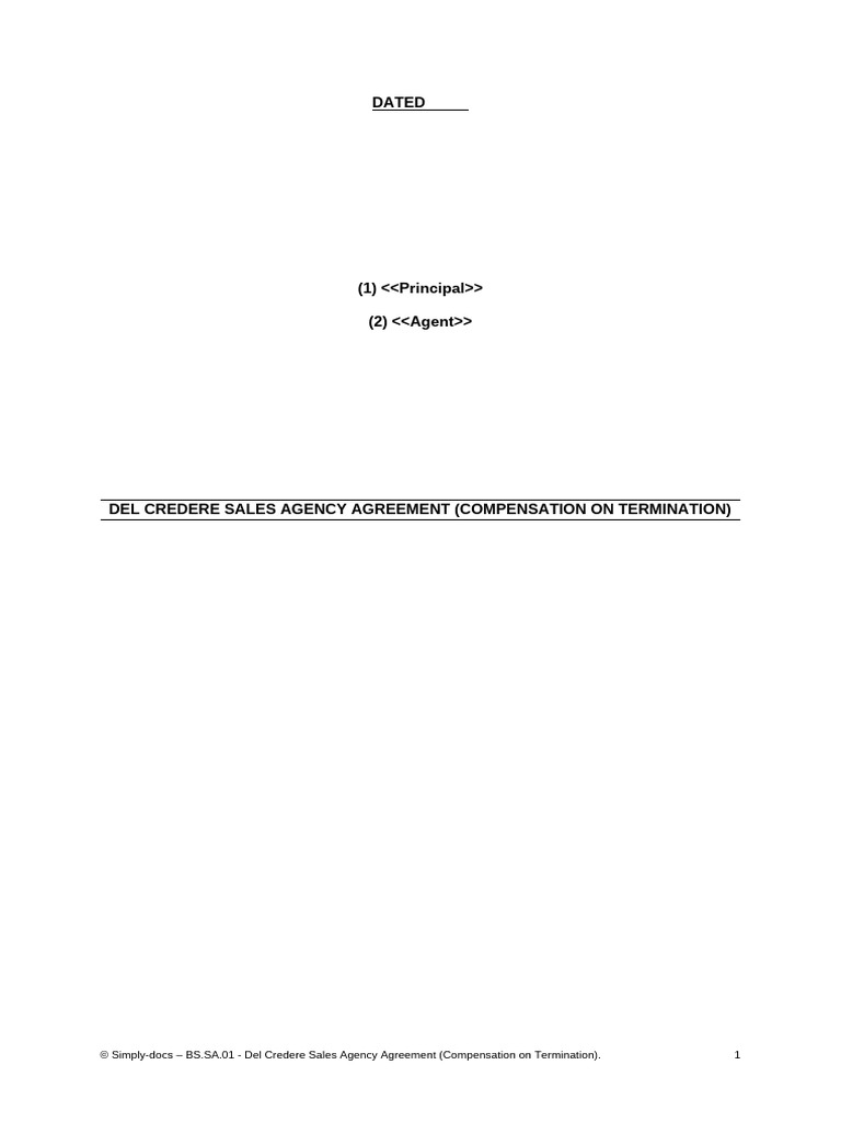 Del Credere Sales Agency Agreement (Compensation On Termination) BS ...