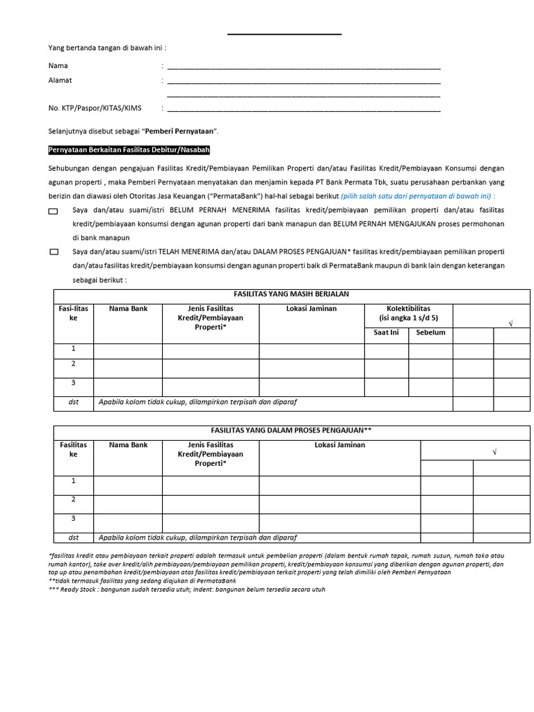 B.template Form Surat Pernyataan Terpadu Versi KPR-Surat ...