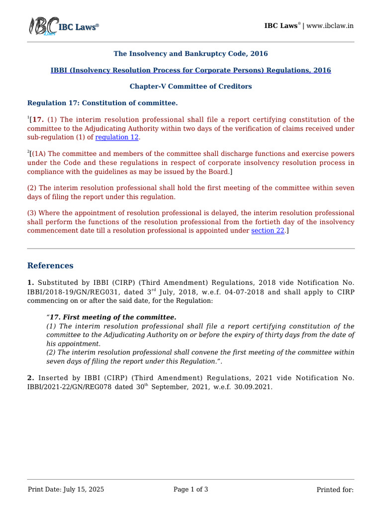 IBBI CIRP Regulations Overview | PDF | Insolvency | Business Law