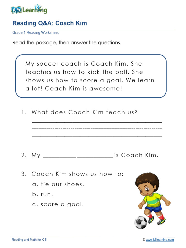 Grade 1 Soccer Reading Worksheet | PDF