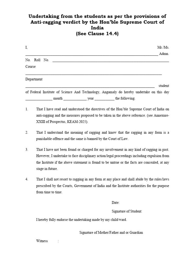 Anti-Ragging Self Declaration Form | PDF
