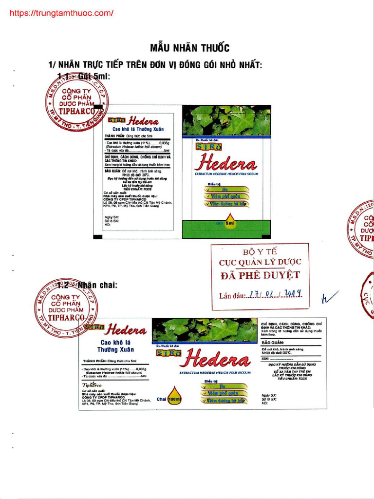 HDSD Thuoc Hedera Tipharco Goi 5ml Trungtamthuoc | PDF
