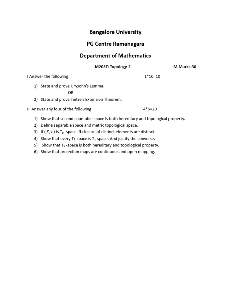 Topology Exam - PG Centre Ramanagara | PDF