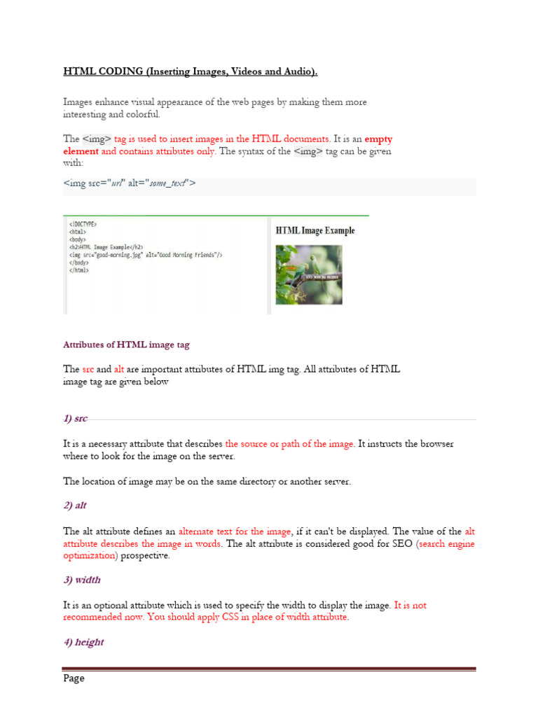Lecture 3 - HTML Coding (Inserting Images, Videos and Audio) | PDF | Html Element | Html
