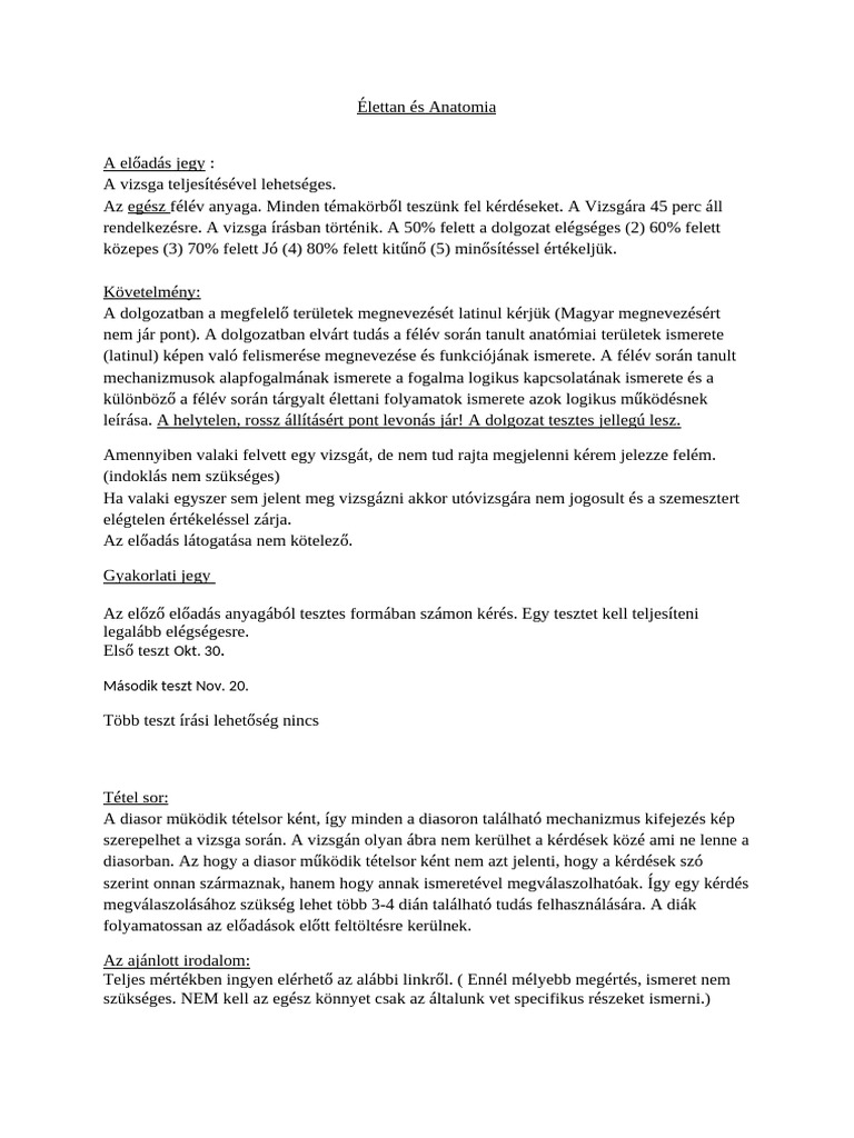 Ã Lettan Ã©s Anatomia Kã Vetelmã©ny - Lev | PDF