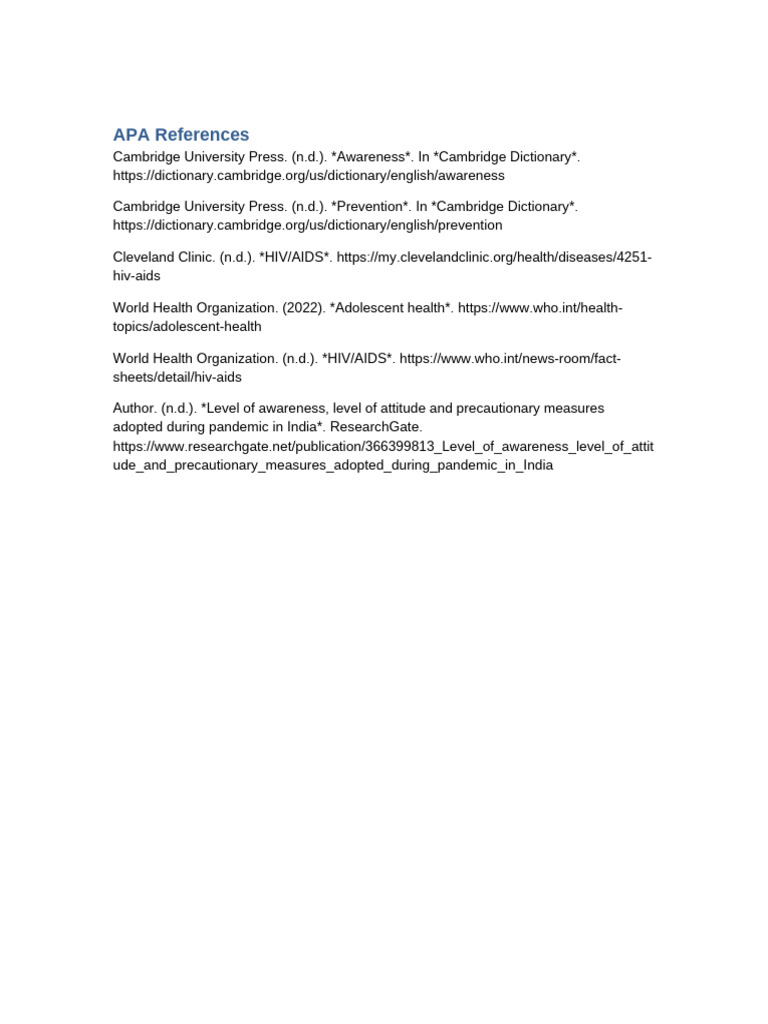 APA References on HIV/AIDS Awareness | PDF