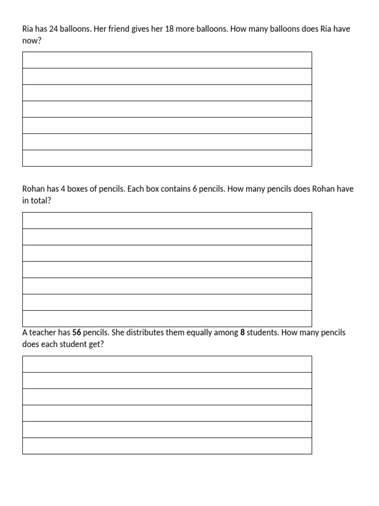 Ria Has 24 Balloons (Maths Worksheet) | PDF