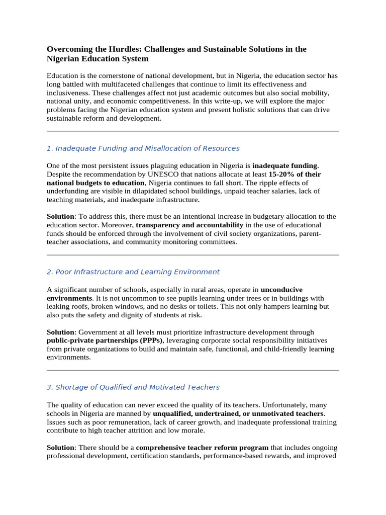 Solutions to Nigeria's Education Challenges | PDF | Teachers ...