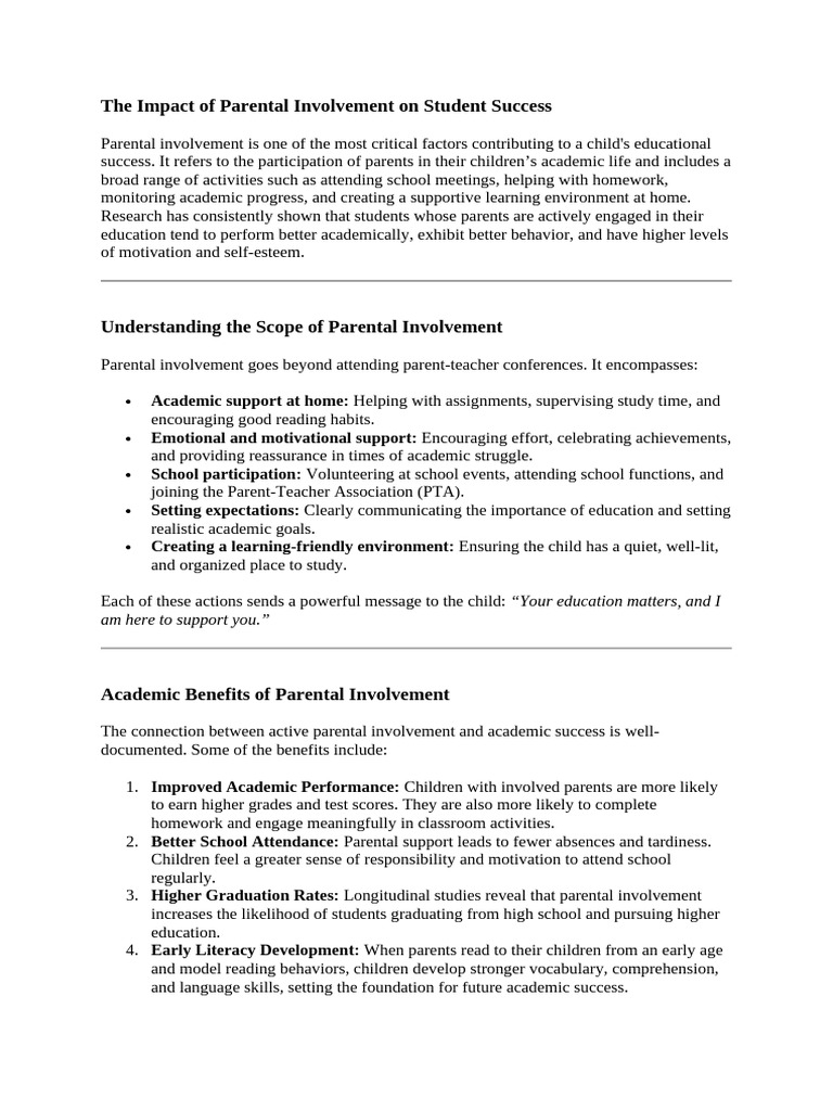 Parental Involvement Boosts Student Success | PDF | Motivation ...